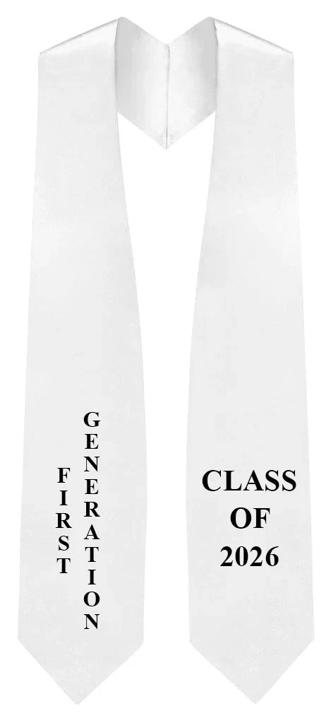 White "First Generation" 2026 Graduation Stole – Graduation Cap and Gown