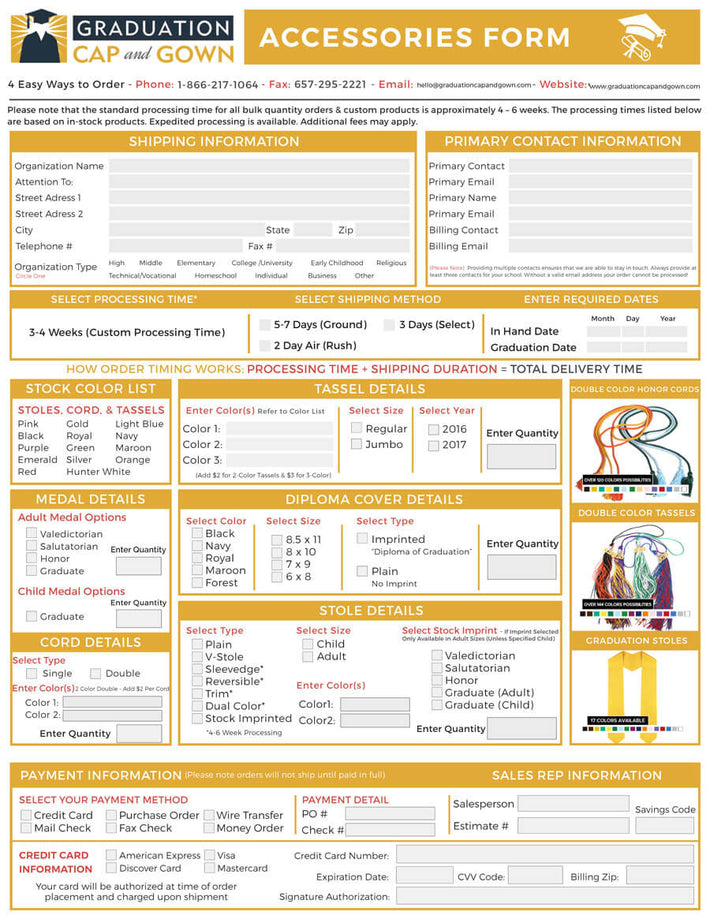 Order Forms – Graduation Cap and Gown