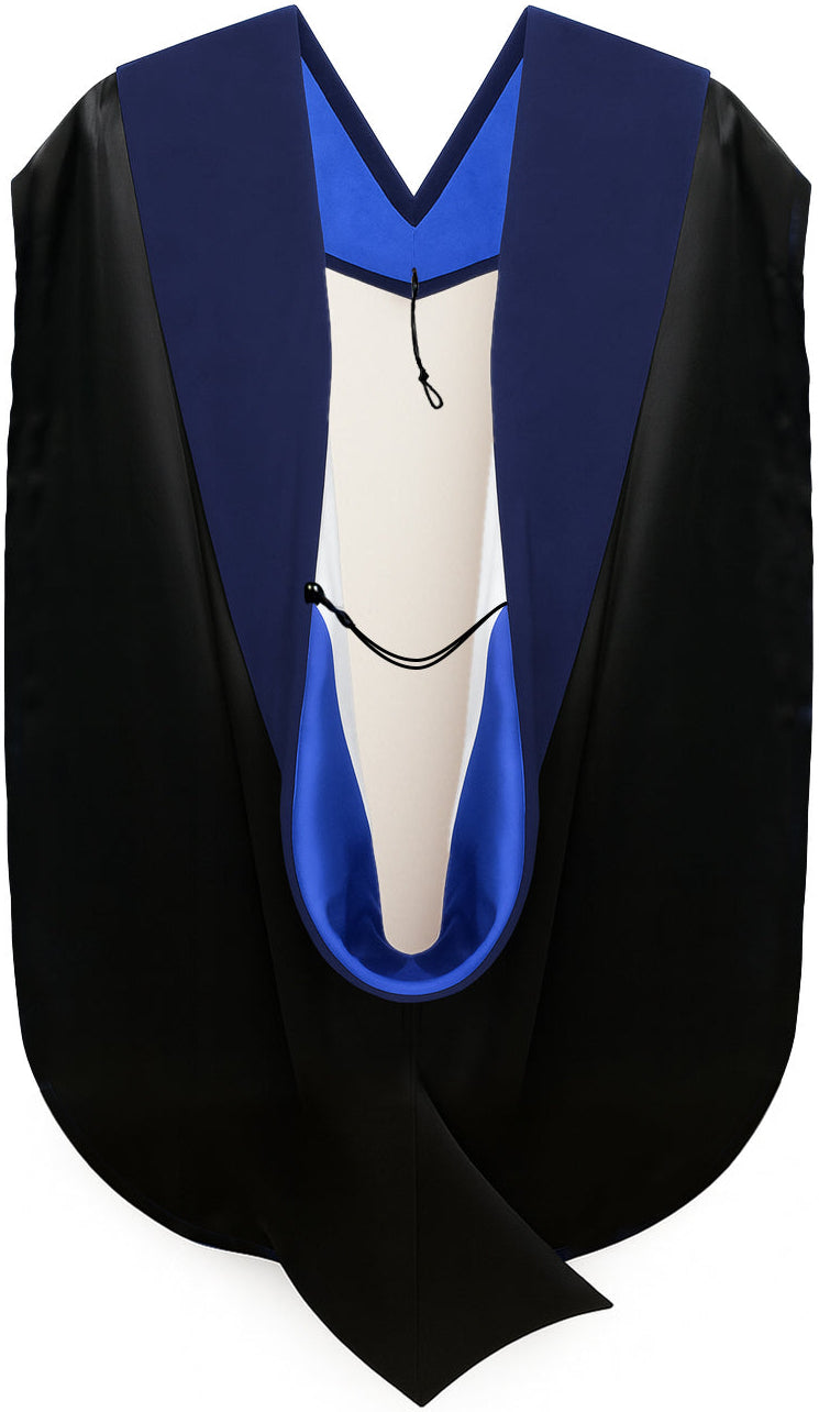 PhD Hood Dark Blue Velvet - Royal Blue & White – Graduation Cap and Gown