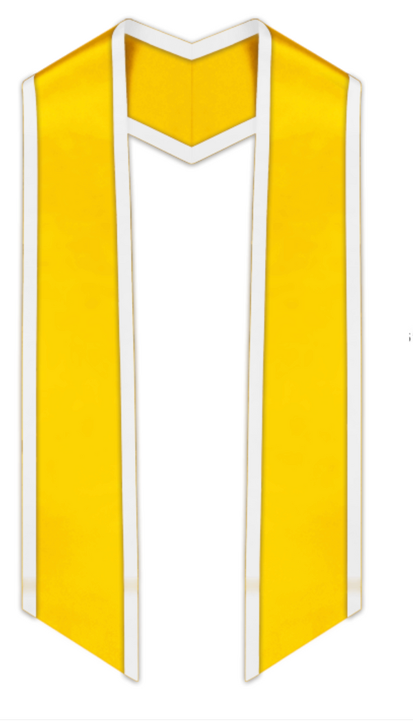Gold Slanted Graduation Stole with White Trim – Graduation Cap and Gown