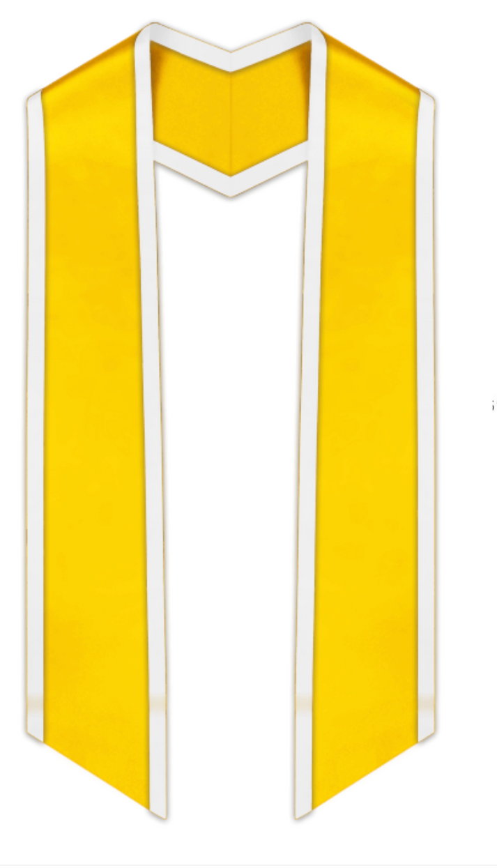 Gold Slanted Graduation Stole with White Trim – Graduation Cap and Gown