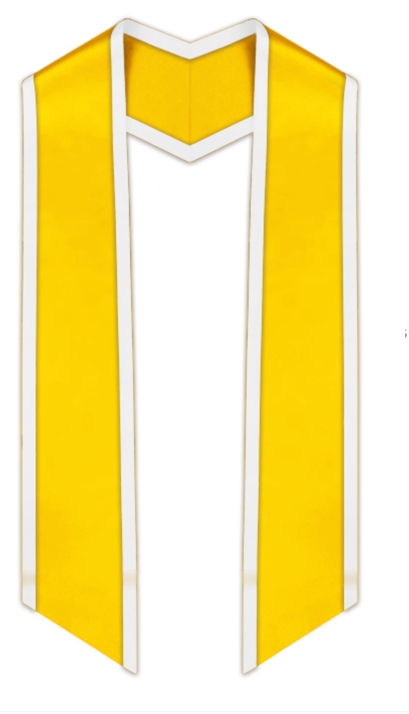 Gold Slanted Graduation Stole with White Trim – Graduation Cap and Gown