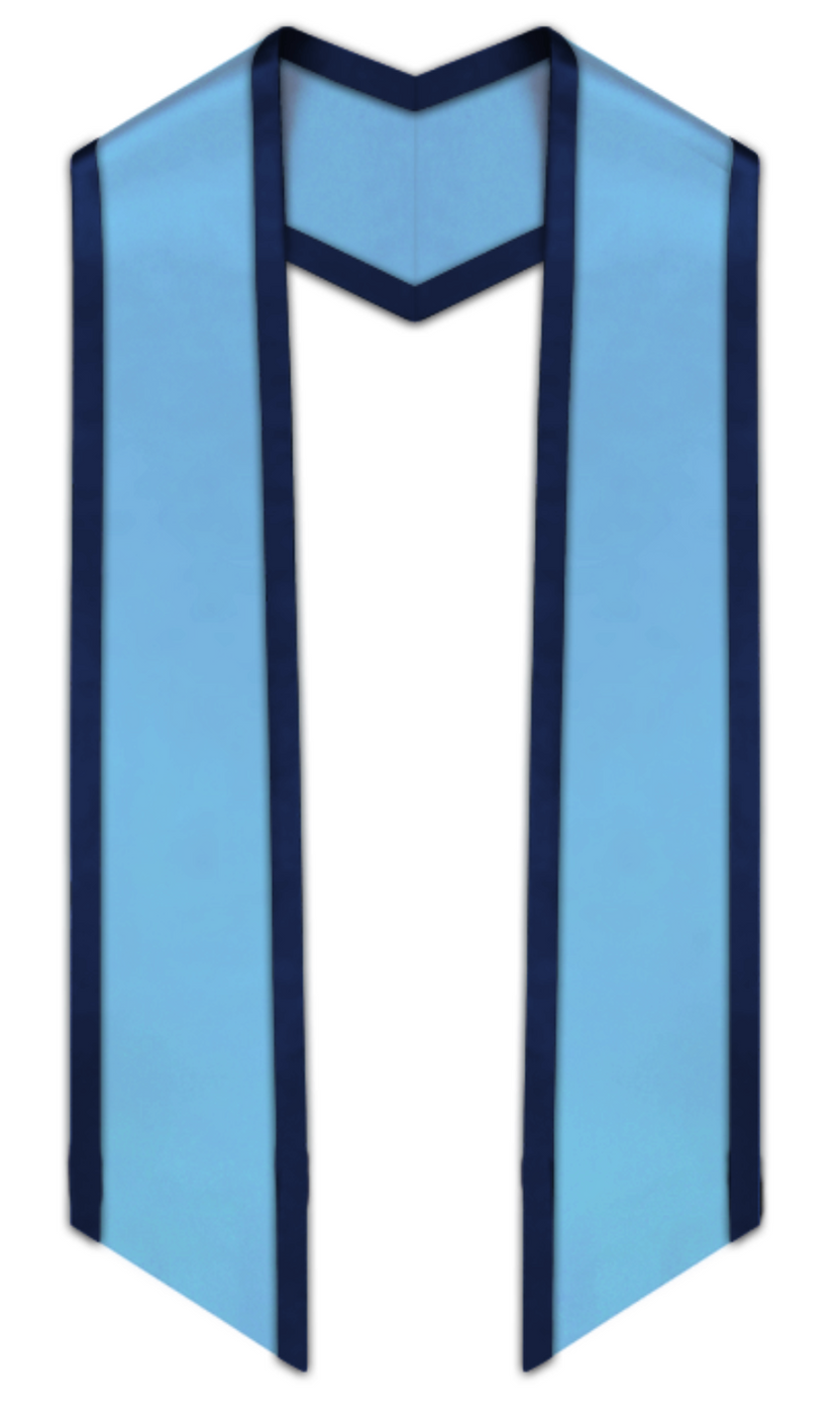 Light Blue Slanted Graduation Stole with Navy Blue Trim – Graduation ...