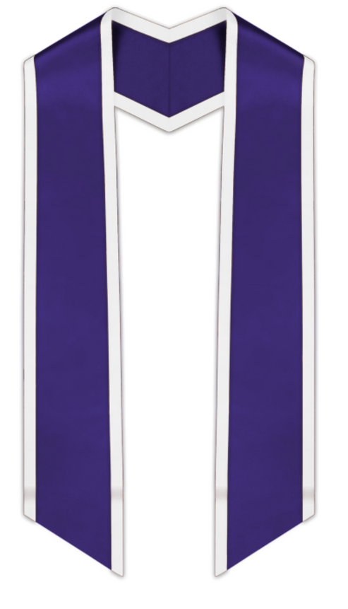 Purple Slanted Graduation Stole with White Trim – Graduation Cap and Gown