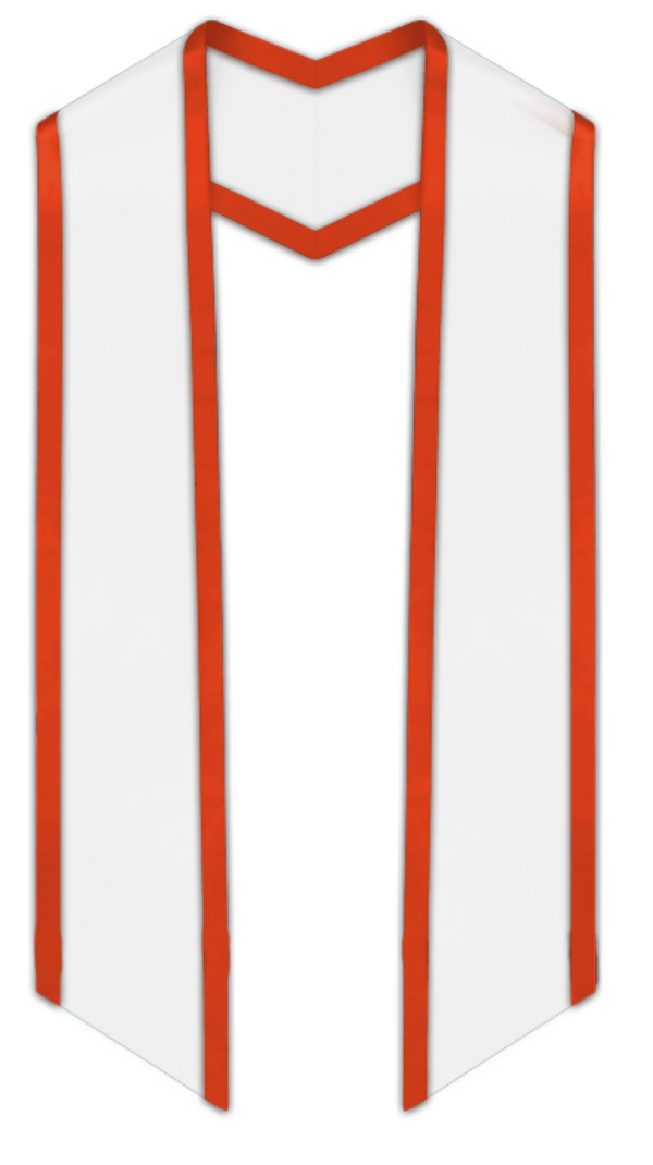White Slanted Graduation Stole with Orange Trim – Graduation Cap and Gown